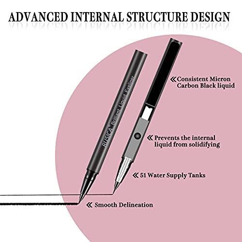 RUSICA 2 Count Waterproof Liquid Eyeliner Ultra-Fine Felt Tip Smudge Resistant Eye Makeup Stylist, Black, 0.3 Fl. Oz