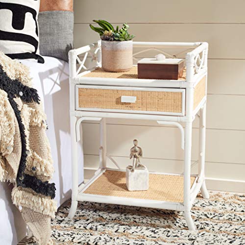 Safavieh Home Collection Rumi White and Natural Rattan 1-Drawer 1-Shelf Nightstand