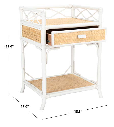 Safavieh Home Collection Rumi White and Natural Rattan 1-Drawer 1-Shelf Nightstand