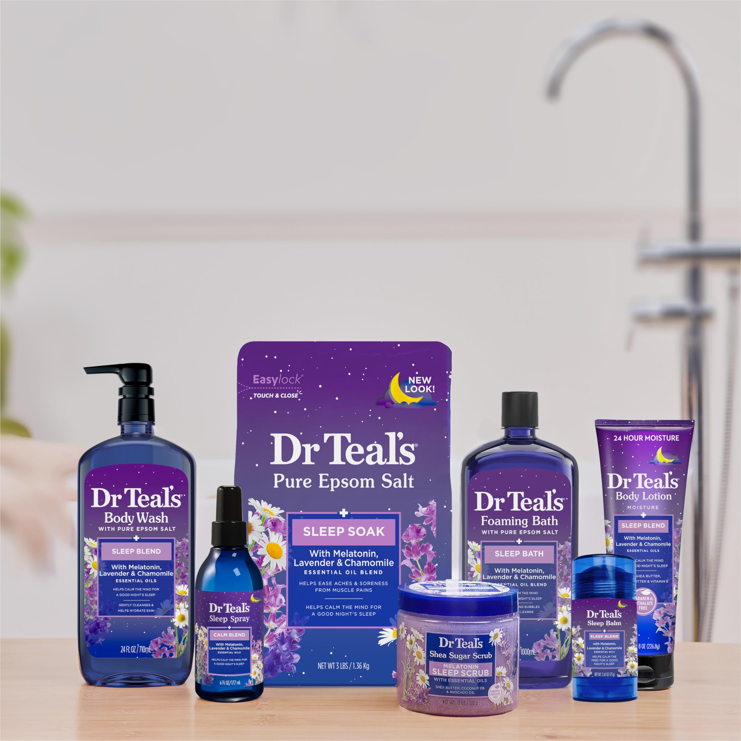 Dr Teal's Body Wash with Pure Epsom Salt, Sleep Blend with Melatonin, Lavender & Chamomile Essential Oils, 24 fl oz (Pack of 4)