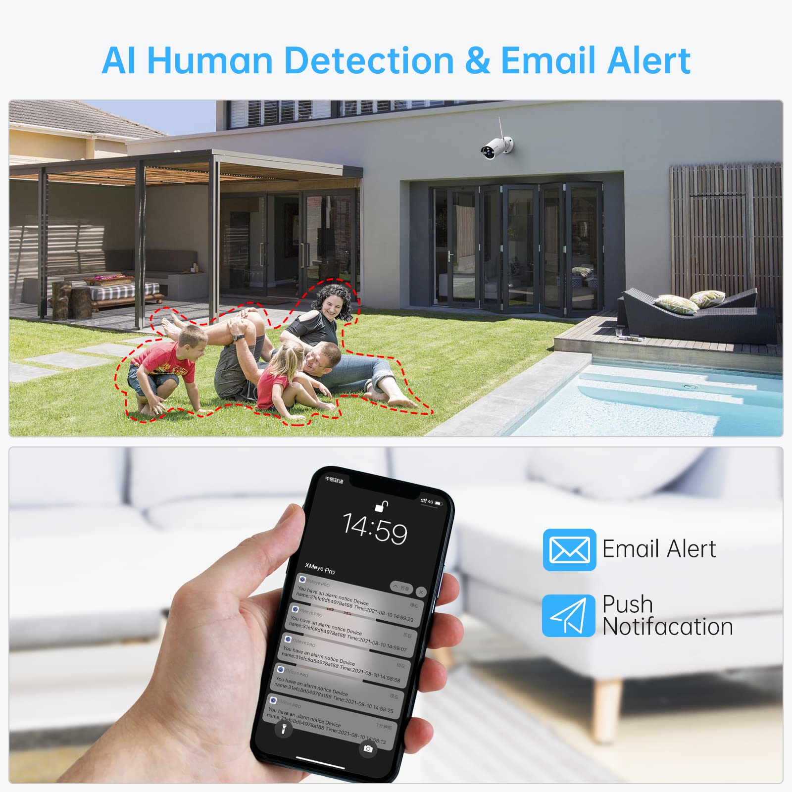 [3MP HD,Audio] SMONET WiFi Security Camera System,2TB Hard Drive,8CH Home Surveillance NVR Kit,4 Packs Outdoor Indoor IP Cameras Set,IP66 Waterproof,Free Phone APP,Night Vision,24/7 Video Recording