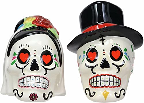 "Home Décor Accents" Day Of The Dead Wedding Bride And Groom Skulls Salt Pepper Shakers Set - Home Accents 33-kl1-1025