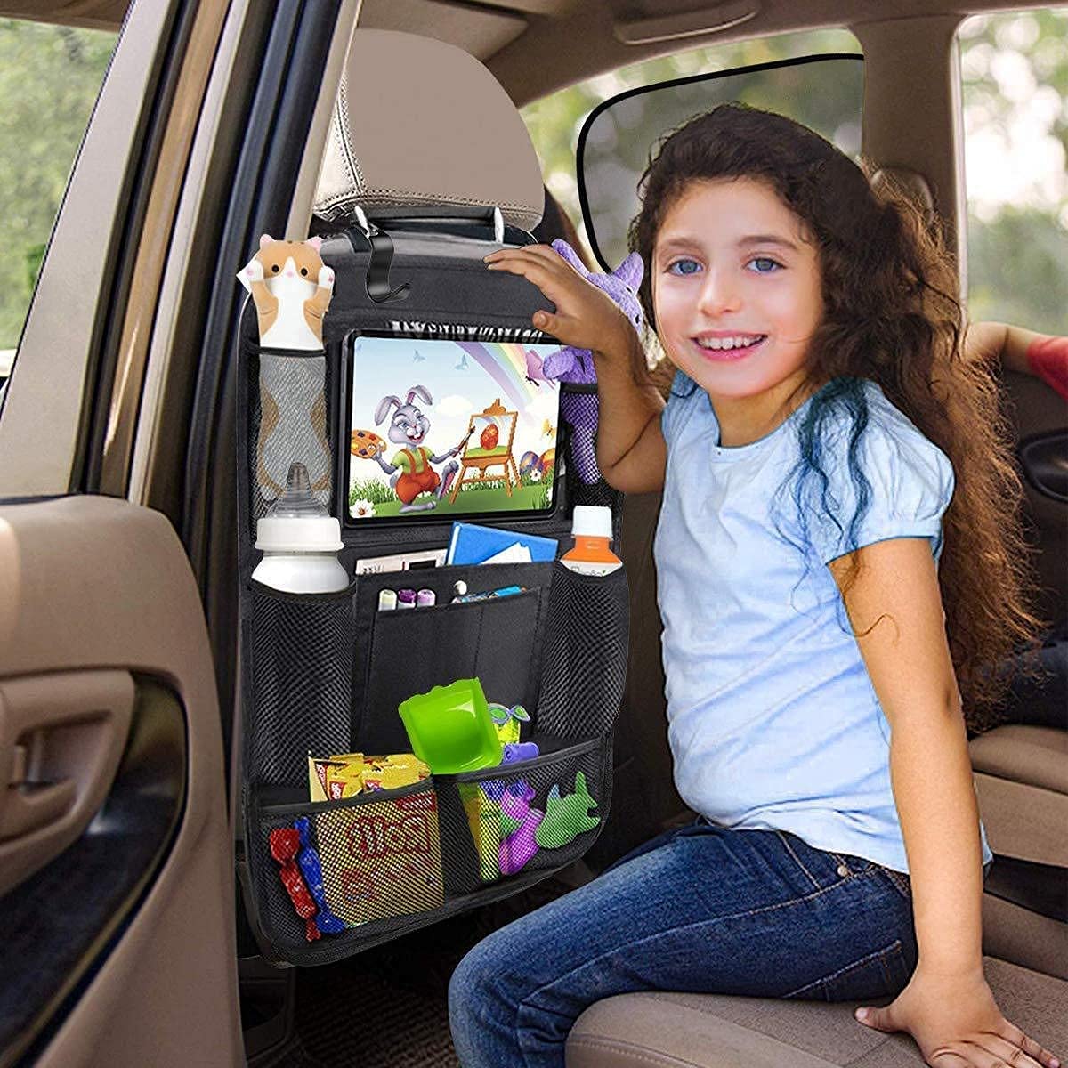 DevSatya Backseat Car Organizer Kick Mats back seat storage bag and 9 Storage Pockets, Travel Accessories for Kids,Toddlers(2 Pack)…
