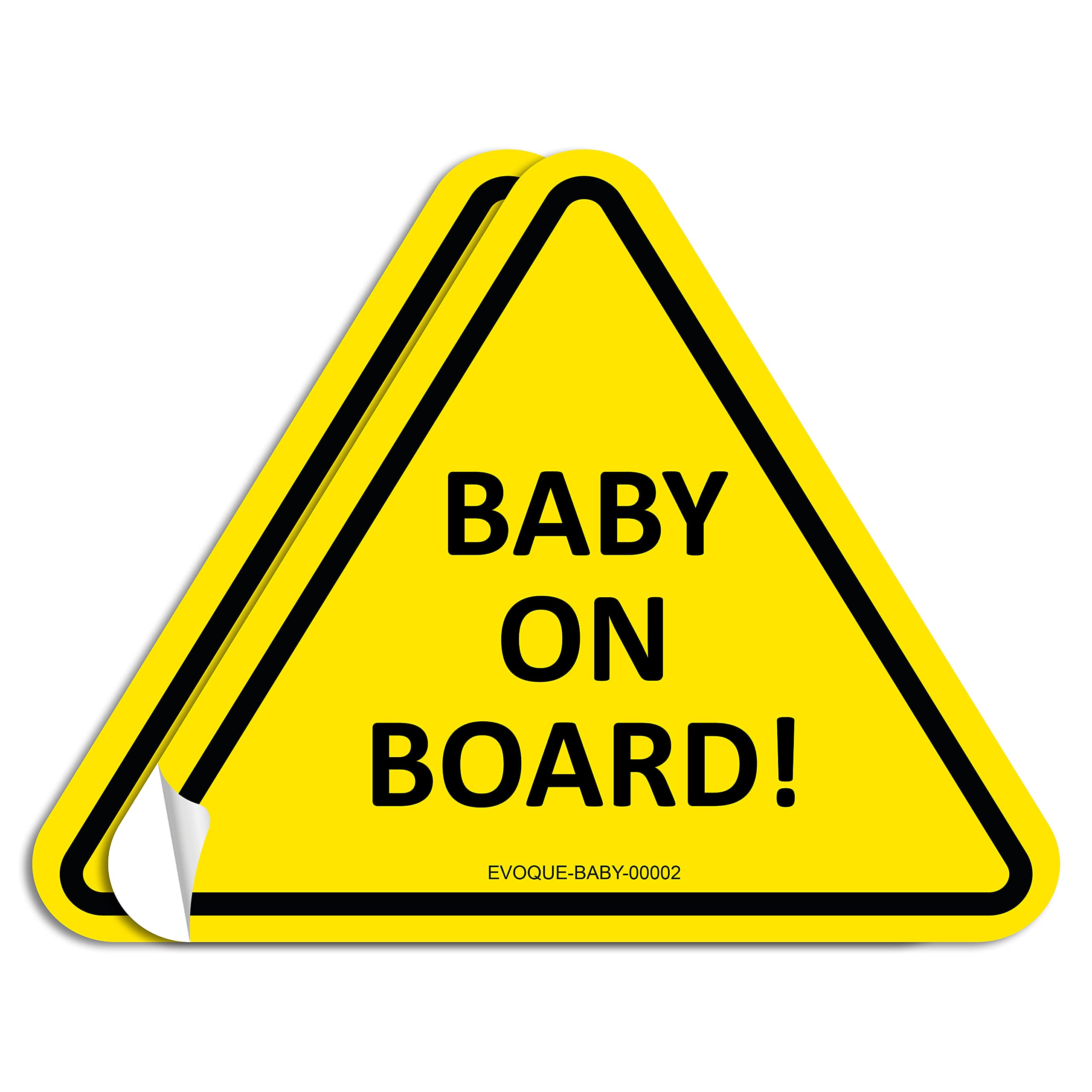 Evoque Baby On Board Sticker for Cars, 5” by 6” Inch Vinyl car Decals, no Need for Suctions Cups and Magnets- Strong Adhesive/Heat Resistant Vinyl Baby on Board Sticker, Baby Safety (Pack of 2)