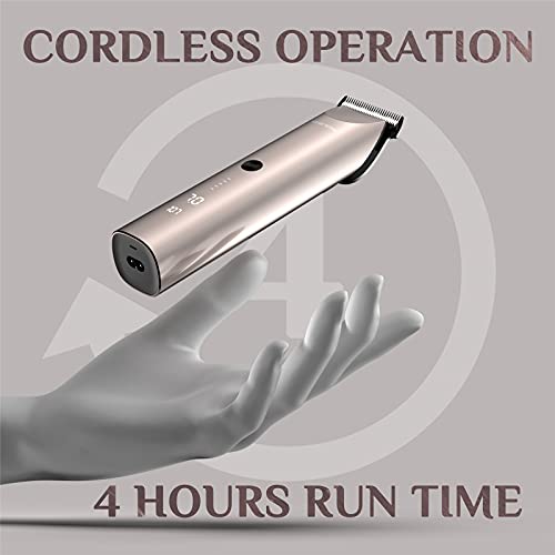 Memorism Blizz CS7 Men’s Cordless Hair Clipper for Home and Barbershop - with T-Blade Clipper and Stainless Steel/Ceramic Blade, 4 Adjustable Length Guards, Waterproof, LED Display (Rose Gold)
