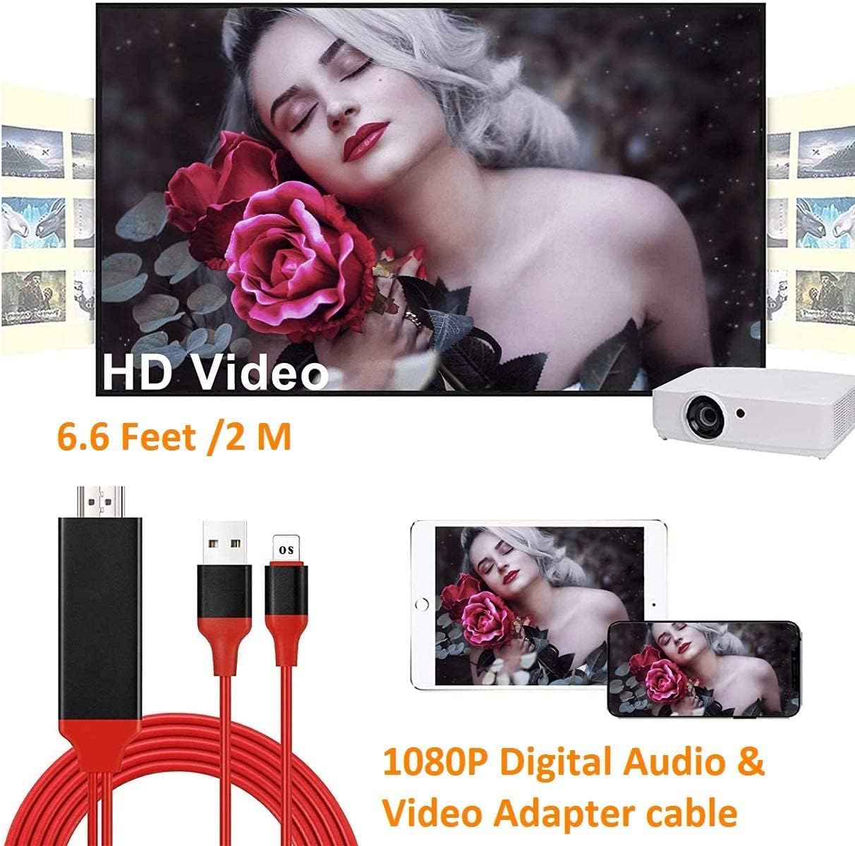 [Apple MFi Certified] Lightning to HDMI Cable Adapter Compatible with iPhone, 1080P Digital Sync Screen Audio&Video Adapter with Charge Port Connector to HD TV/Projector/Monitor Support OS