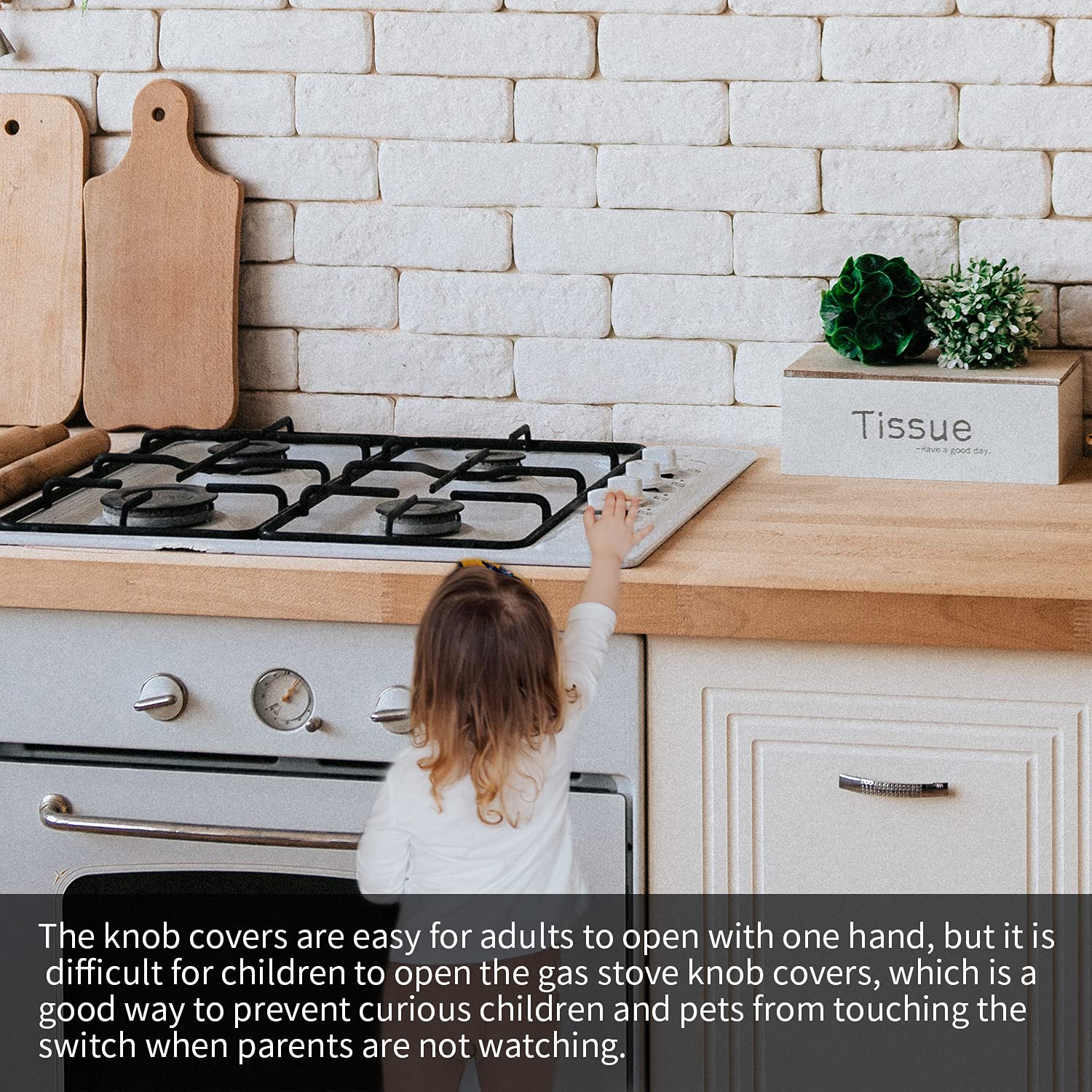 Arriveok 8 Pcs Gas Stove Knob Covers, Baby Oven Lock Kitchen Safety Guards Child Proof Knob Covers Stove Top Protector with Self Adhesive Tape (White)