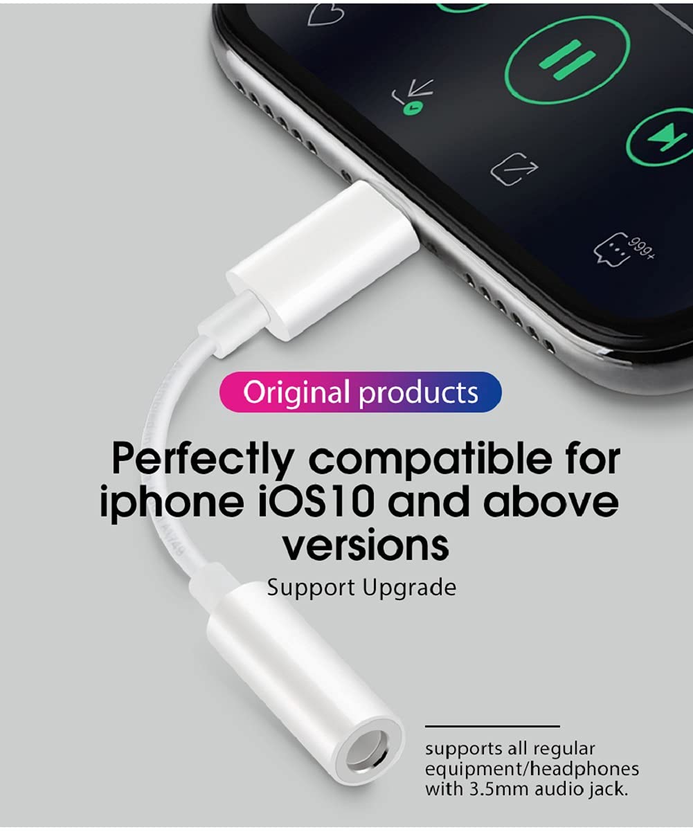 [Apple MFi Certified] 3.5mm Headphones Adapter for iPhone, 2 Pack Lightning to 3.5mm Earphones/Headphones Jack Aux Audio Adapter Dongle for iPhone 12 11 XS XR X 8 7 iPad, Support iOS 14 and More