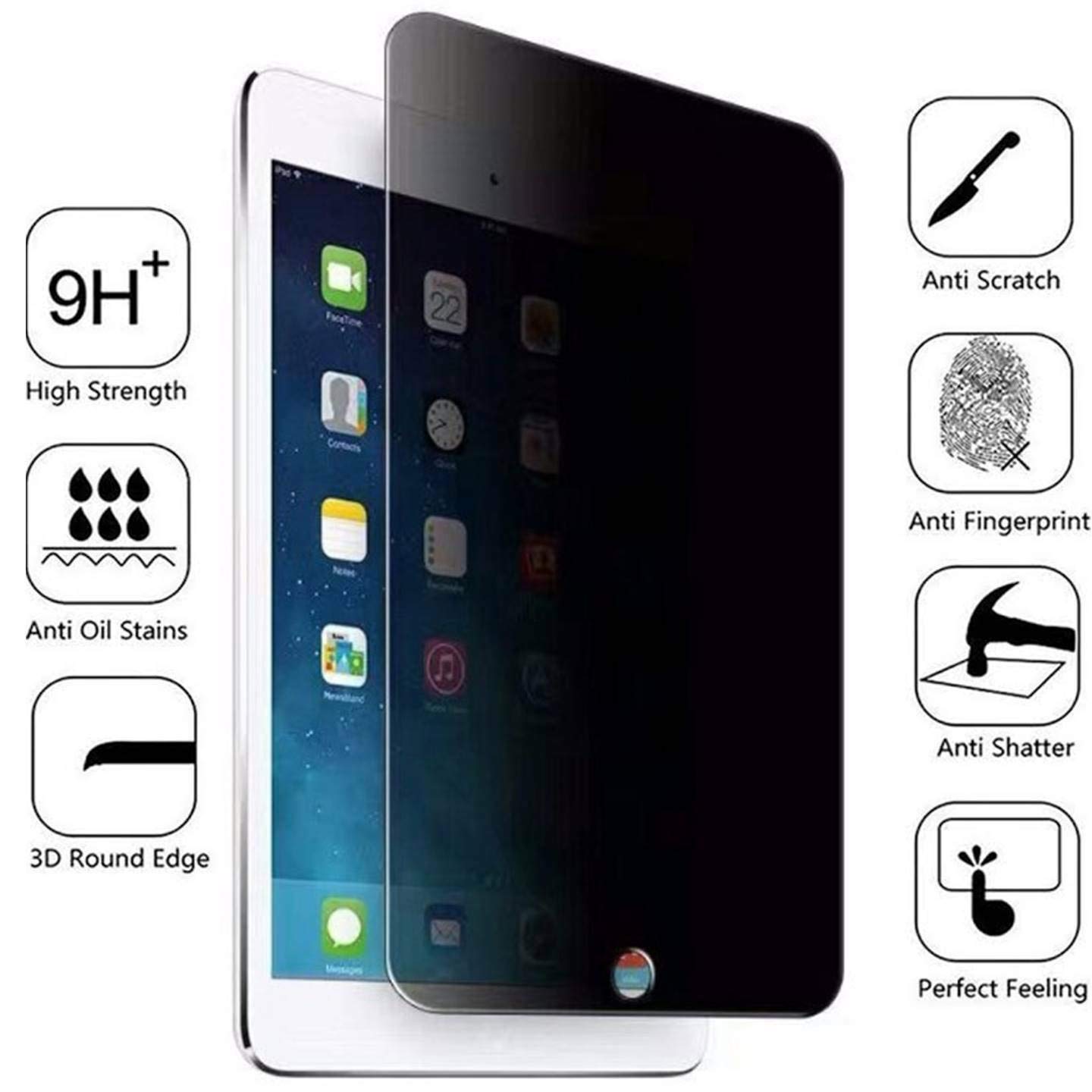 [BISEN] Fit For iPad Air (2019), iPad Air 3, iPad Pro 10.5 Privacy Screen Protector Tempered Glass, Anti-Spy Screen, Anti-Scratch, Anti-Shock