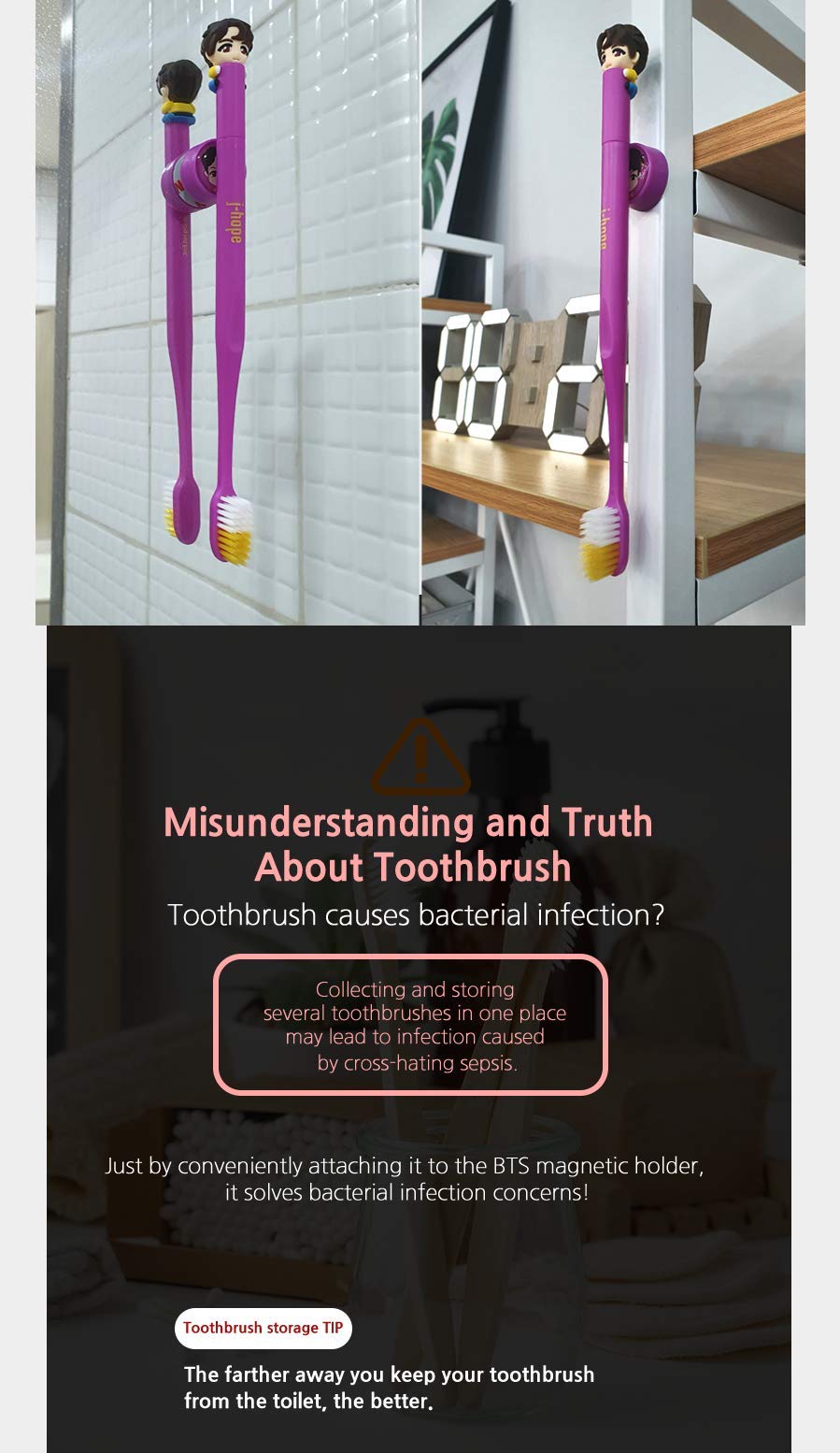 [BTS Official Merchandise] Fans Gift - K-Pop Idols Goods - BTS Character Figure Toothbrush with Convenient Magnetic Holder (RM)