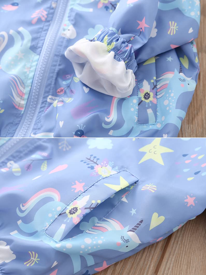 Little Girls Unicorn Cotton Hoodies Zipper Jackets Raincoat Fall Windbreaker for Kids Size 4 5 T