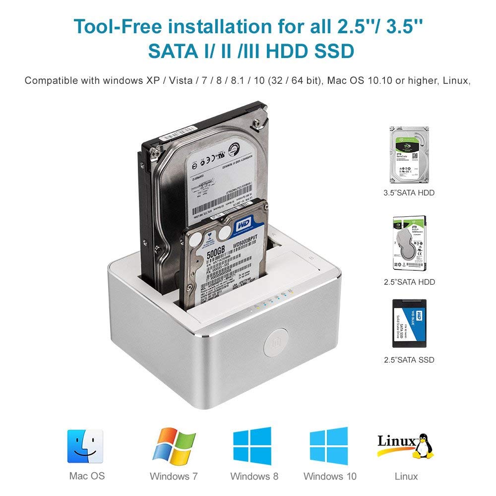 [Bundle] 4-Port USB 3.0 Hub Long Cable and Dual Bay Hard Drive Docking Station