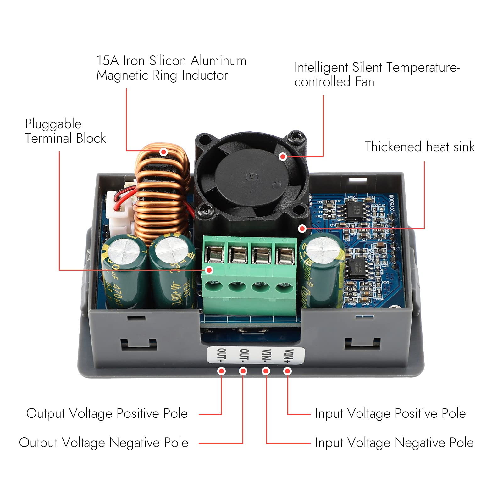 DROK DC Buck Converter, Stepdown Voltage Regulator 6-55V to 0-50V 8A 400W 6V 12V 24V 36V 48V Constant Voltage and Constant Current Buck Module, DC Regulated Power Supply