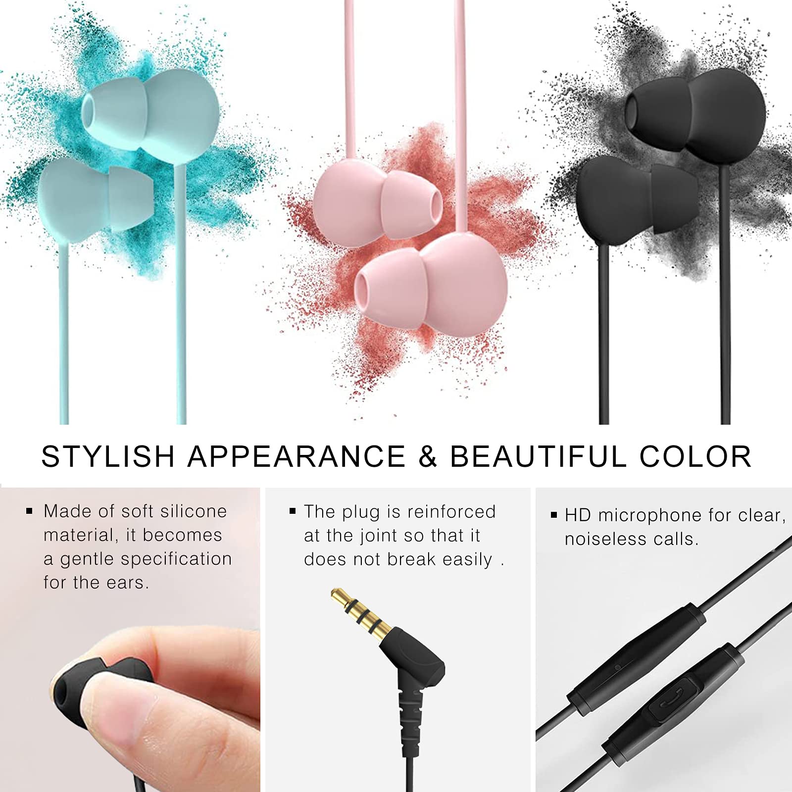 okcsc M16 Sleep Earbuds Noise Cancelling Wired Lightweight Ultra-Soft Silicone in-Ear Headphone Earplugs with Microphone & Volume Control Black