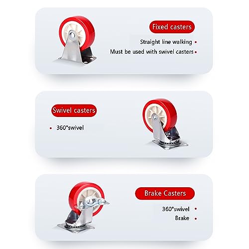 , Industrial Silent, 360° Swivel, 2" Caster s Set of 4,with Brake, Red (Color : Fixed, Size : 2.5inch)