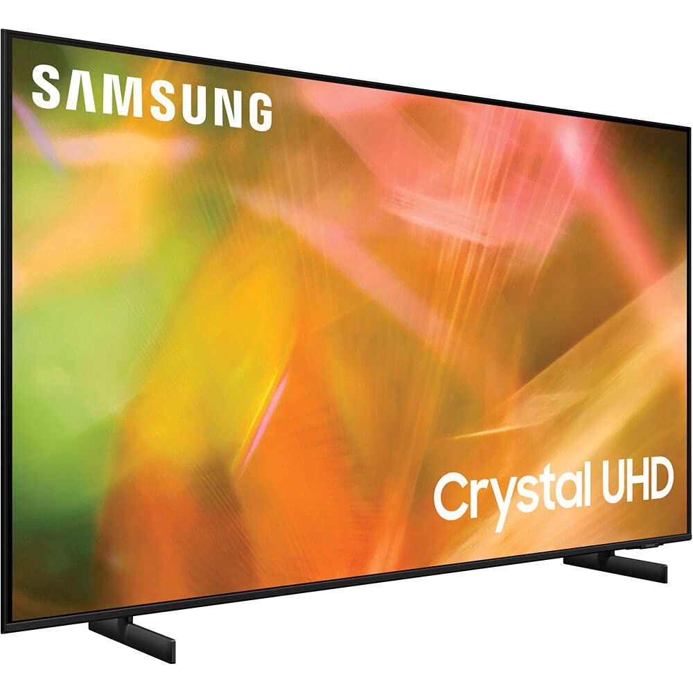 SAMSUNG UN50AU8000 50 Inch UHD 4K Crystal UHD Smart LED TV Bundle with Deco Home 60W 2.0 Channel Soundbar, 37-70 inch TV Wall Mount Bracket Bundle and 6-Outlet Surge Adapter