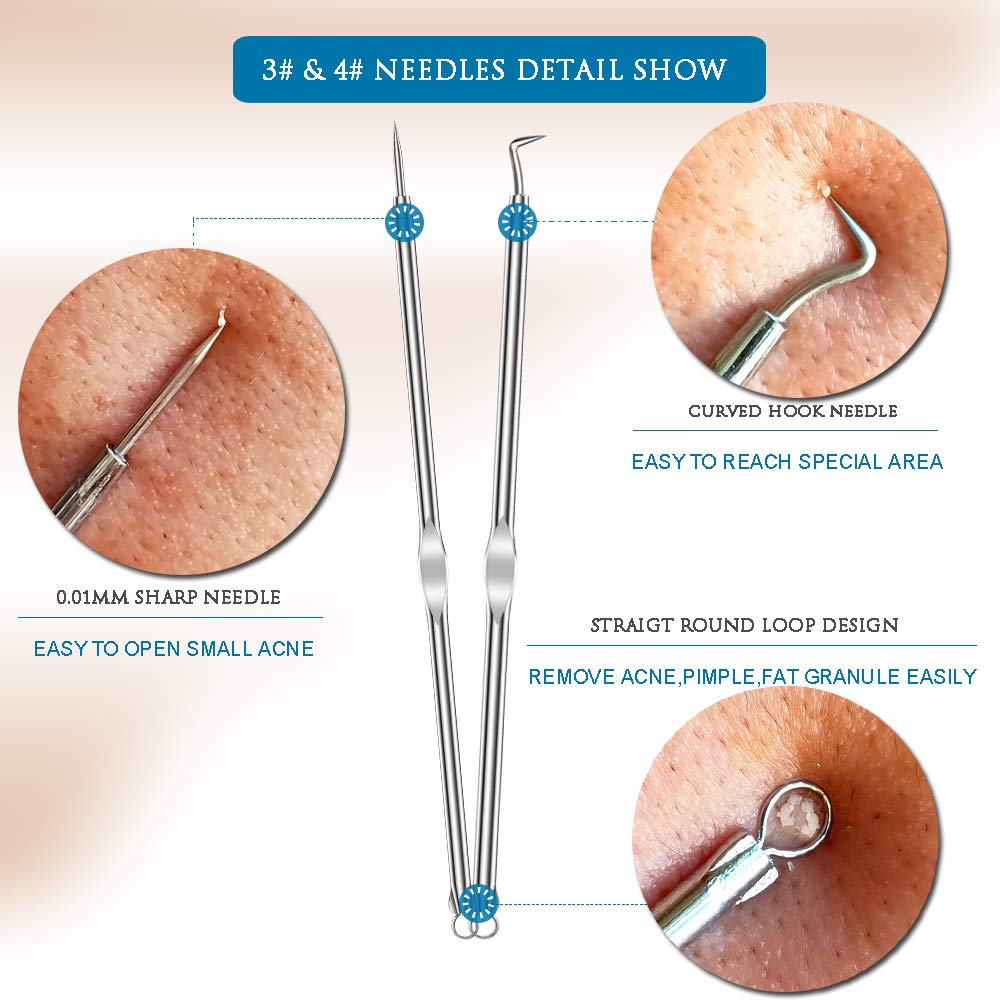 [Dual Ended] 7PCS Blackhead Remover, Comedone Pimple Extractor, Acne Whitehead Blemish Removal Kit, Professional Stainless Steel Clean Tool, for Face Nose Chin Cheek Forehead