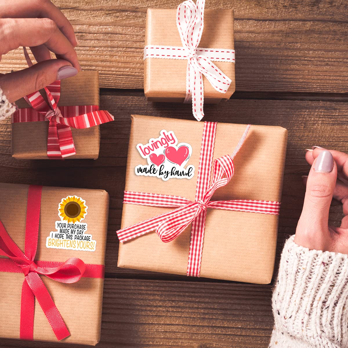 Wailozco 1.5'' Lovingly Made by Hand Stickers, Thank You Stickers,Handmade Stickers,Business Stickers,Envelopes Stickers for Online Retailers, Handmade Goods,Small Business, 500 Labels Per Roll