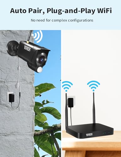 [Dual WiFi, PIR Sensor] Tonton 4K Wireless Security Camera System with 2TB Hard Drive,10CH NVR,8PCS 3MP Outdoor WiFi Cameras,12V DC Powered,2 Way Audio,Spotlight,AI Human Detection,Work with Alexa