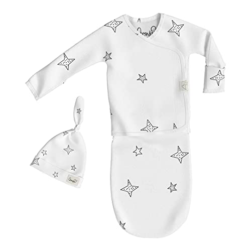 Bonsie Skin to Skin Babywear Baby Bag Set - White Baby Gown with Hat - Stars (0-3 Months)