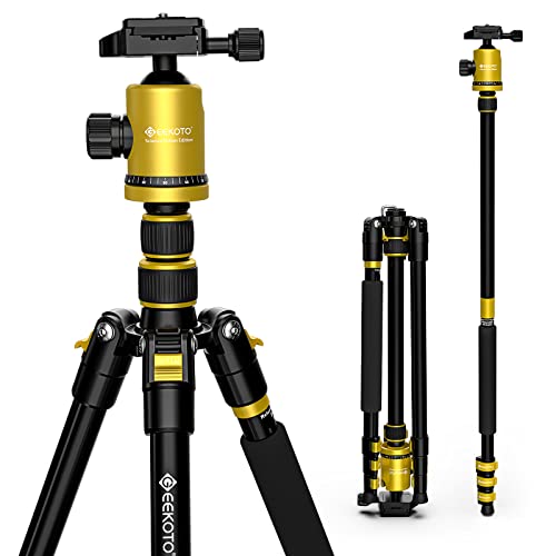 [Limited Edition] GEEKOTO 77'' Tripod-Camera Tripod for DSLR-Compact Aluminum Tripod with 360 Degree Ball Head Loads up to 17.6LBS for Travel and Work(Yellow)