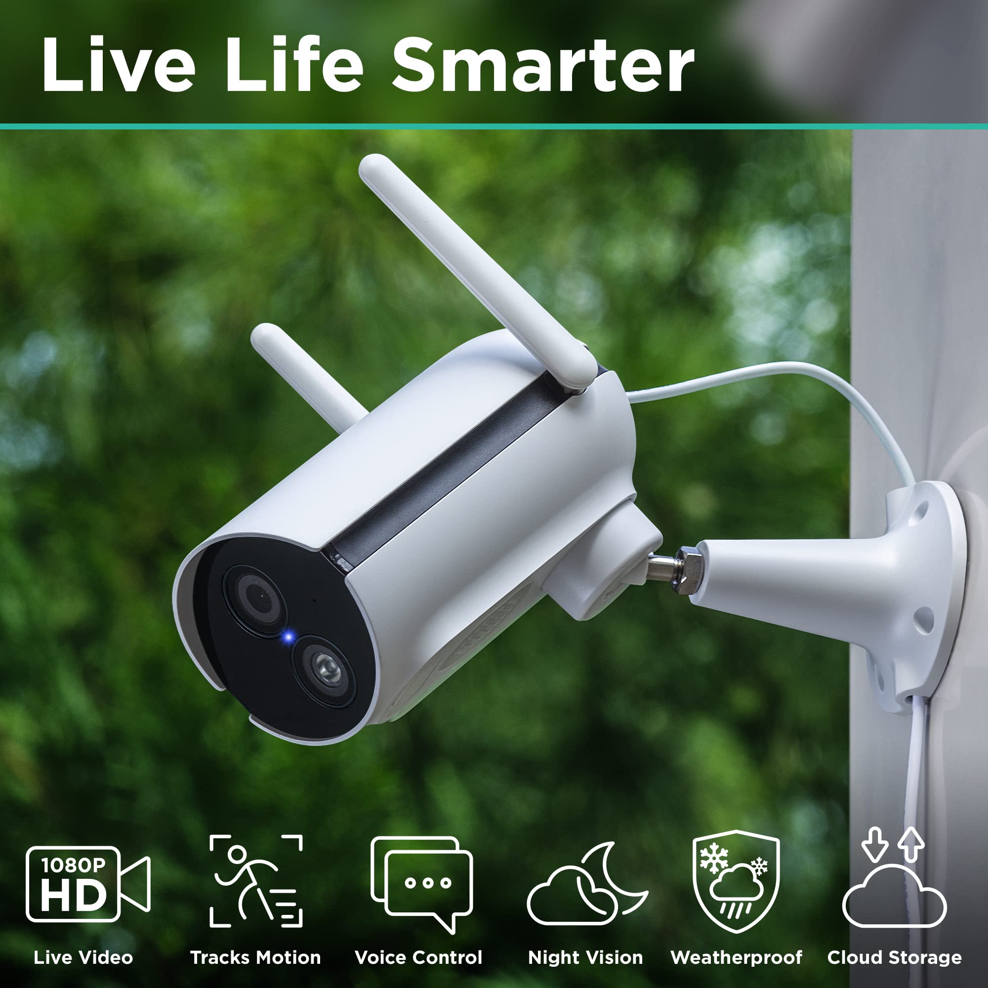 iHome ROTO Smart Outdoor WiFi Auto-Tracking Security Camera, IP65 Weatherproof Camera with 2-Way Audio, Night Vision, and Motion Alerts, 1080p HD
