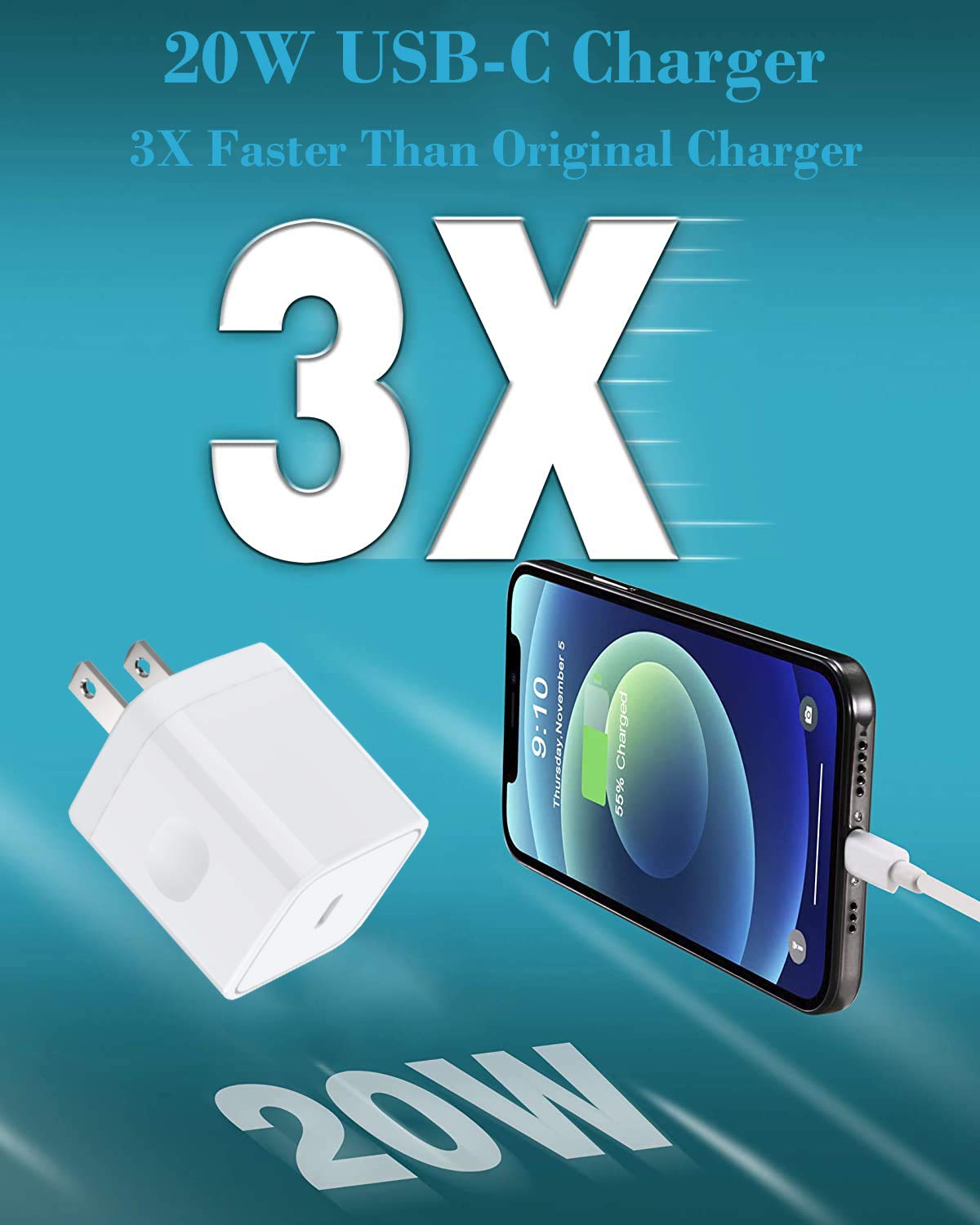 [MFi Certified] iPhone Charger Fast Charging,20W USB C Wall Charger Adapter with 6.6FT USB C to Lightning Cable for iPhone 14 Pro/14 Plus/13/12 Mini/12 Pro Max/11/X/XR/XS/8, iPad, AirPods Pro