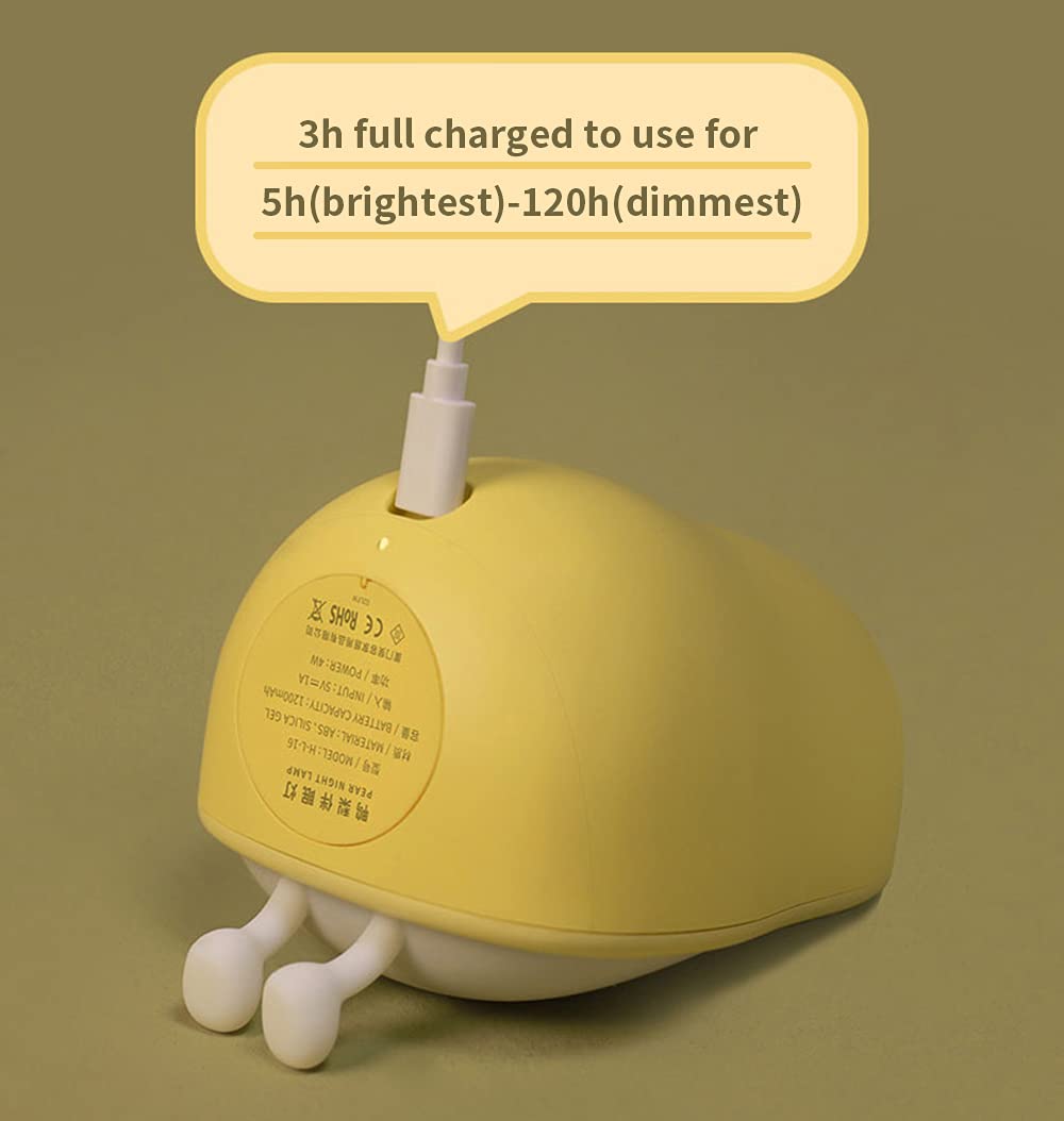 ipalmay Night Lights for Kids USB Rechargeable Lamps, BPA-Free ABS+Silicone Bedside Lamp for Breastfeeding,Color Changing, Yellow Pear