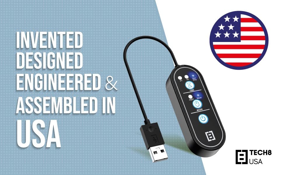 TECH8 USA, 2-in-1 Mouse Mover and Jiggler in 1, Keeps PC Active, Status Green, Undetectable, Timer Function, Dual Mode, American Company