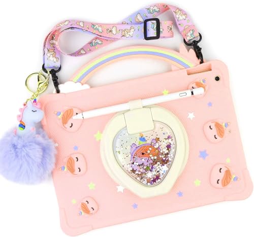 [Super Cute Rainbow Handle Unicorn Case] Compatible with iPad 10.2 Inch 2021/2020 iPad 9th/8th (Orange)