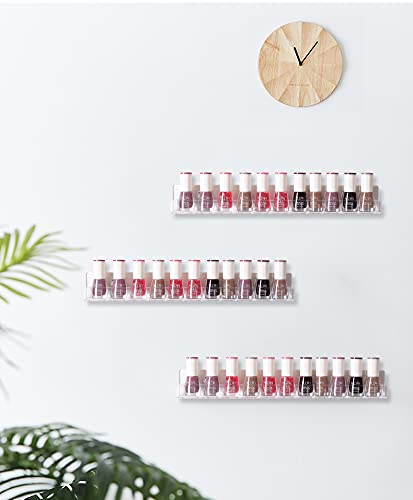 LikeU Nail Polish Rack Wall Mounted Shelf 4 Pack,Clear Acrylic Nail Polish Holder Organizer with Removable Anti-slip End Inserts,4 Tiers Floating Polish Organizer Display 60 Bottles