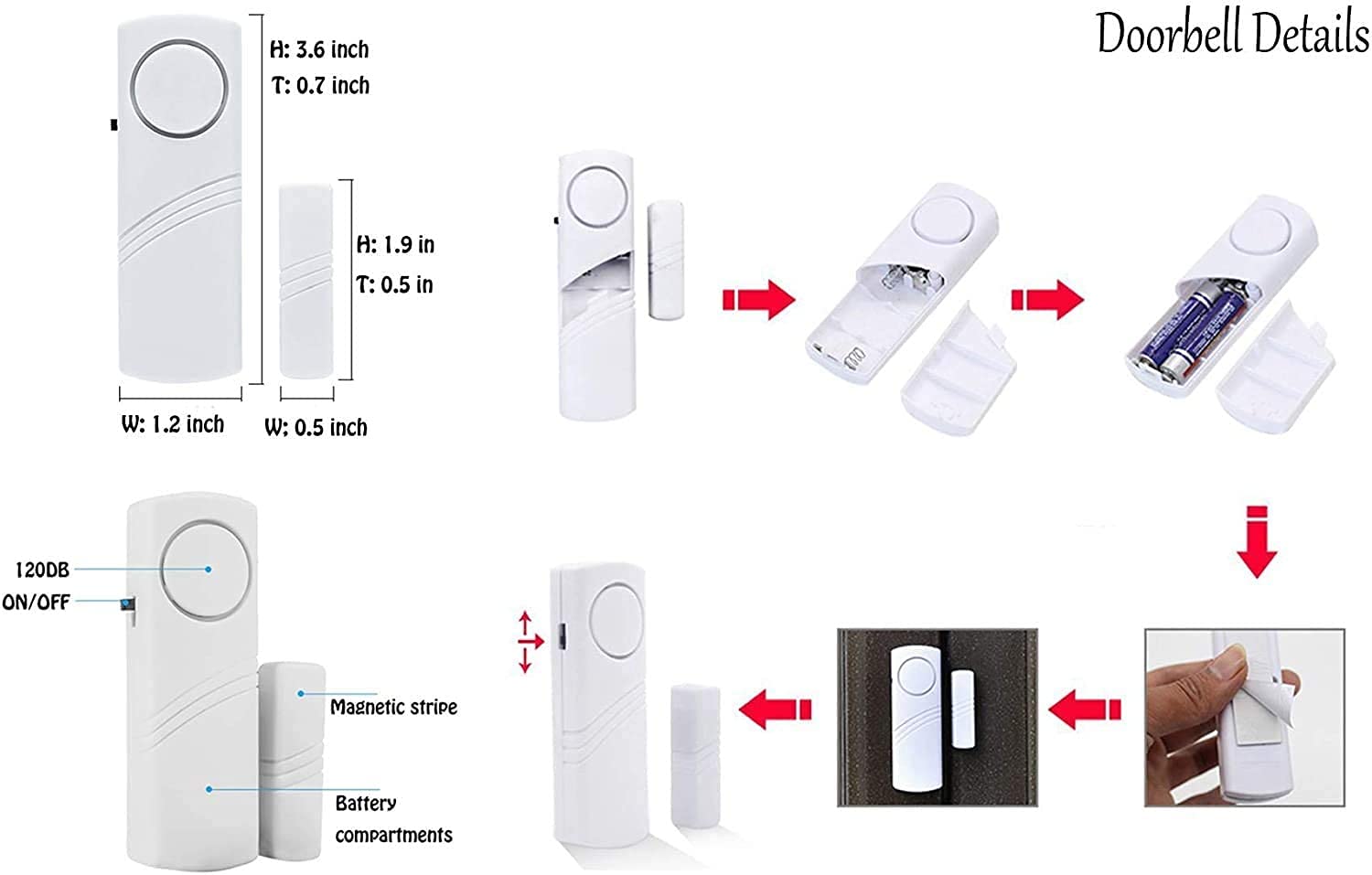 4 Pack Door Window Alarm, Magnetic Burglar Alert Sensor, Loud Door Alarms for Kids Safety, DIY for Home Security, Office Protection,Shopping Store AAA Battery