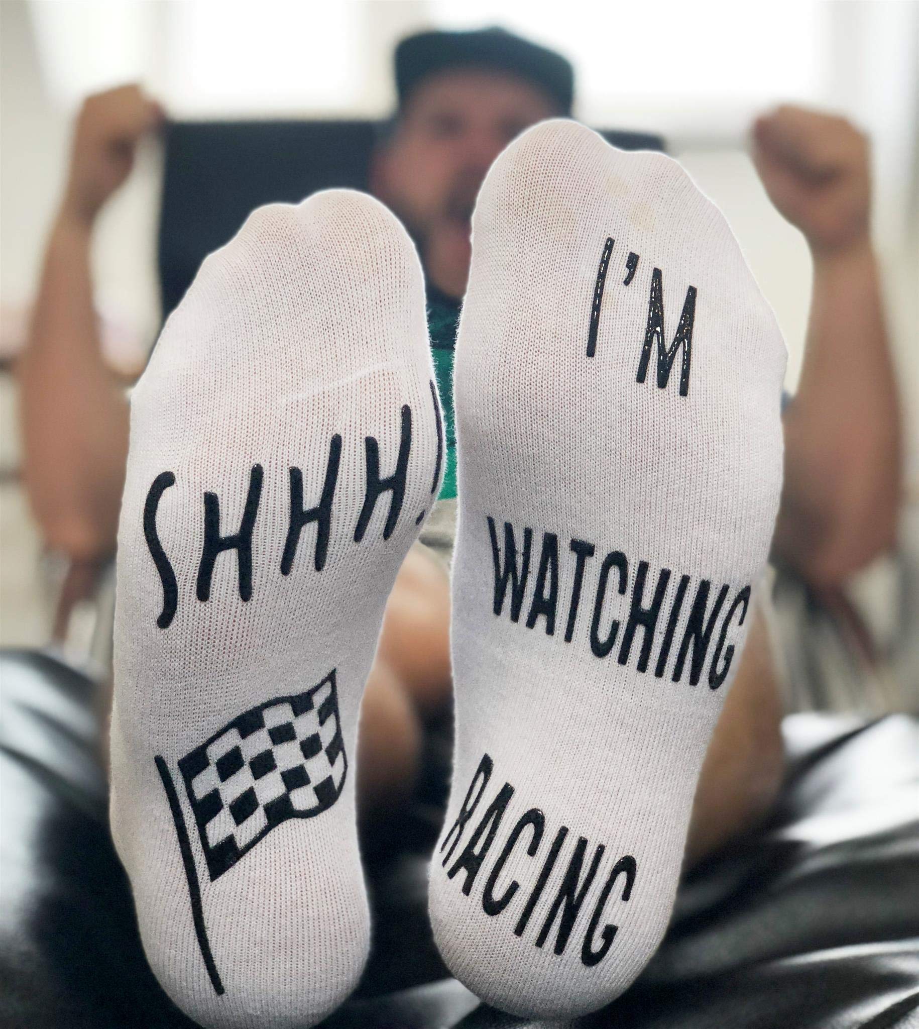 'SHHH I'm Watching Racing' Funny Ankle Socks - Perfect Ideal For Motorsport Racing Fans Lovers