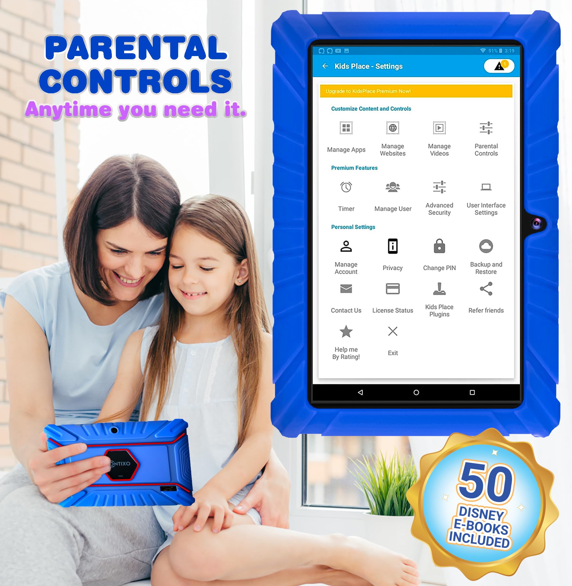 Contixo Kids Tablet V8, 7-inch HD, Ages 3-7, Toddler Tablet with Camera, Parental Control - Android 11, 16GB, WiFi, Learning Tablet for Children, 50+ Disney Storybooks Apps and Kid-Proof Case, DkBlue