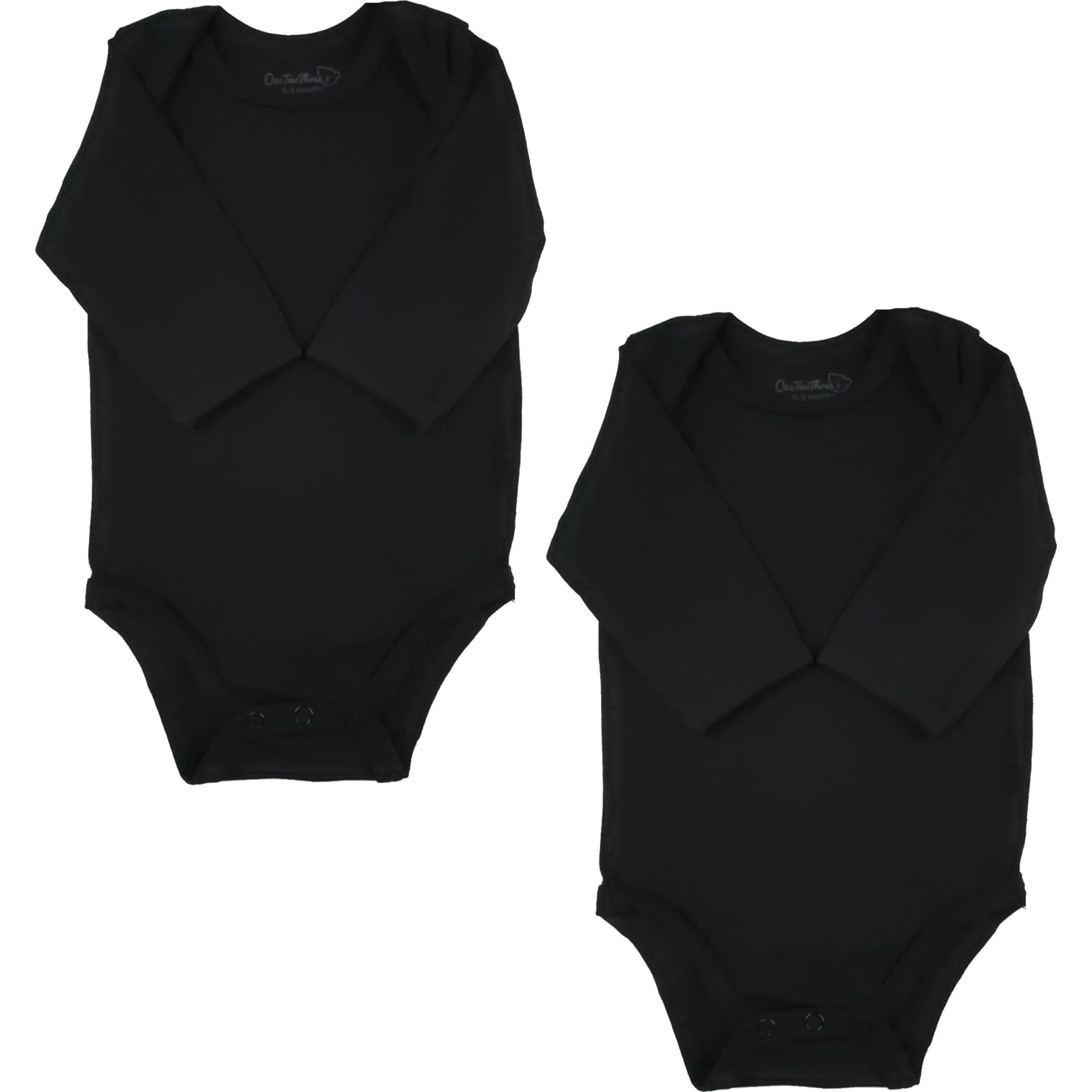 123 Bear Baby Bodysuits Soft Cotton Spandex Long Sleeve and Short Sleeve (Black 2-Pack Long Sleeve, 0-3 Months)