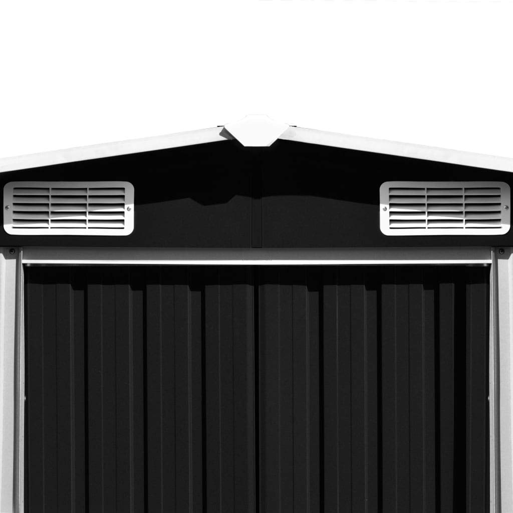 'vidaXL Metal Garden Shed in Anthracite - Spacious Steel Construction with Front and Back Vents, Double Sliding Doors for Easy Access - 101.2"x192.5"x71.3"