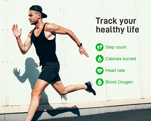 Smart Watch for iPhone Compatible Android Samsung, Fitness Tracker with Heart Rate Sleep Blood Oxygen Monitor Step Counter, IP68 Waterproof for Men Women Touch Screen Black