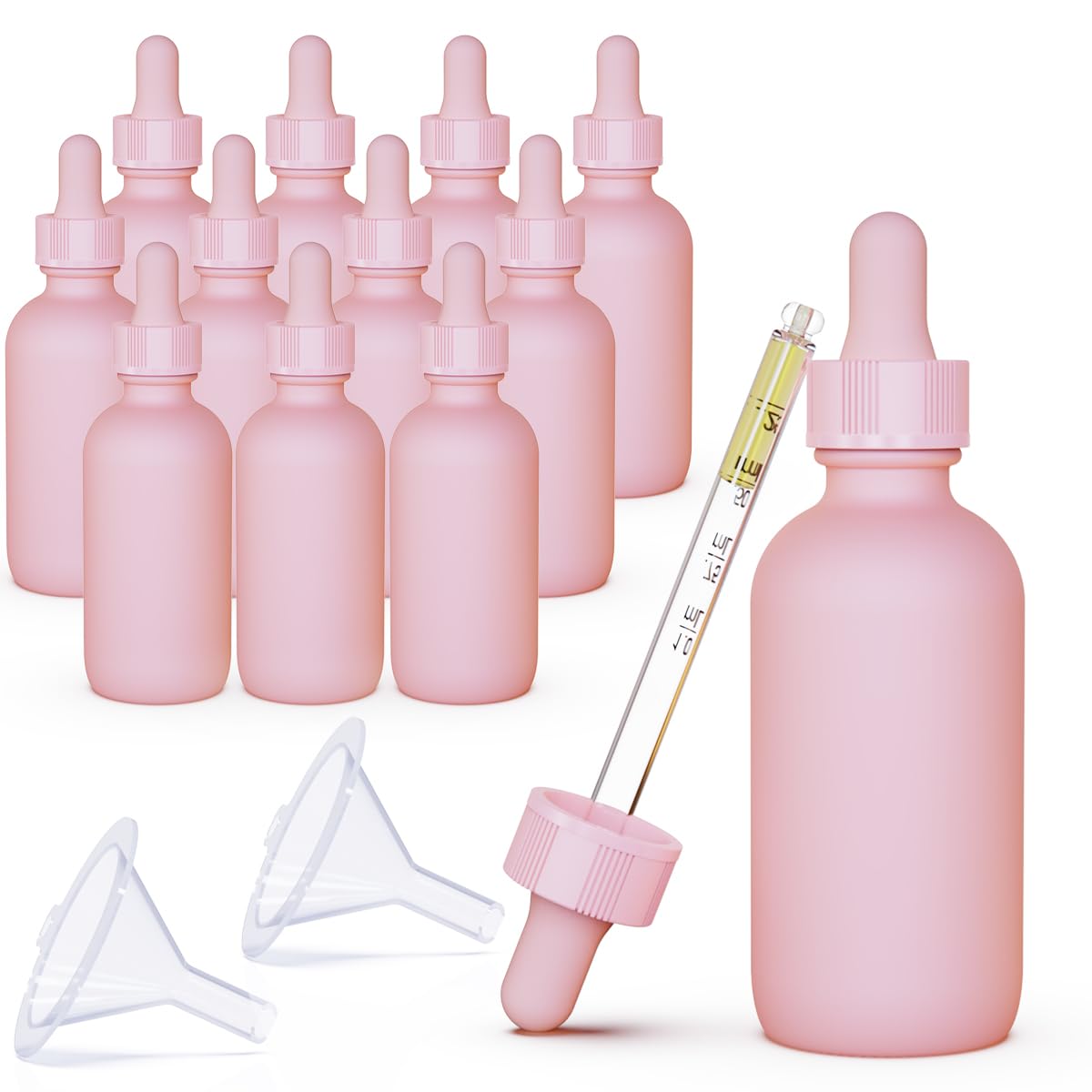 seafulee 2 oz Pink Coated Glass Dropper Bottles (60ML) with Glass Eye Dropper, UV Safe Bottles for Essential Oils and Aromatherapy (Pack of 12)