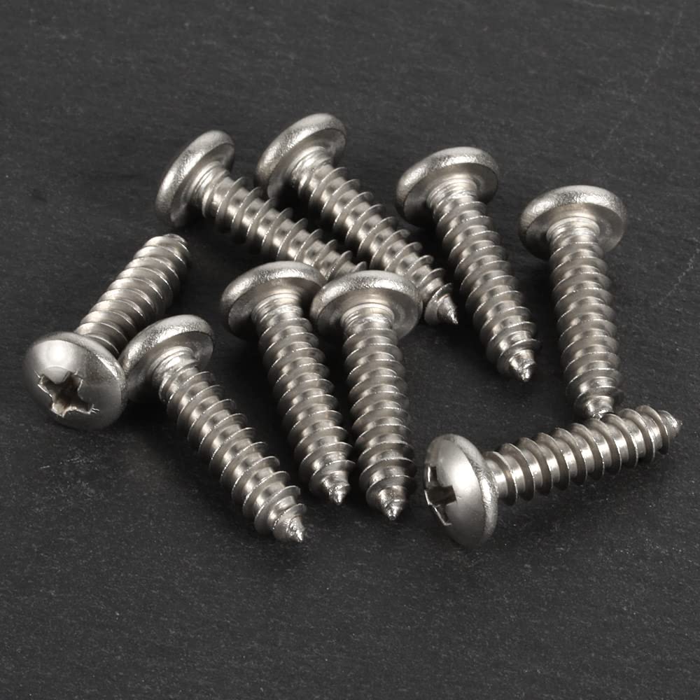 #4 x 1 Pan Head Wood Screw Self Tapping Screws, 304 Stainless Steel 18-8, Bright Finish, Pack of 100