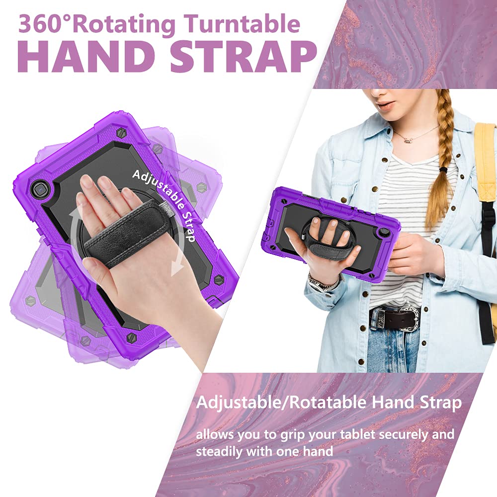 CLARKCAS Case for Samsung Galaxy Tab A7 Lite Case 8.7 inch 2021(SM-T220/T225/T227) with Screen Protector Pencil Holder Kids Shockproof Silicone Cover 360 Stand Hand Strap for Galaxy A7 lite,Purple