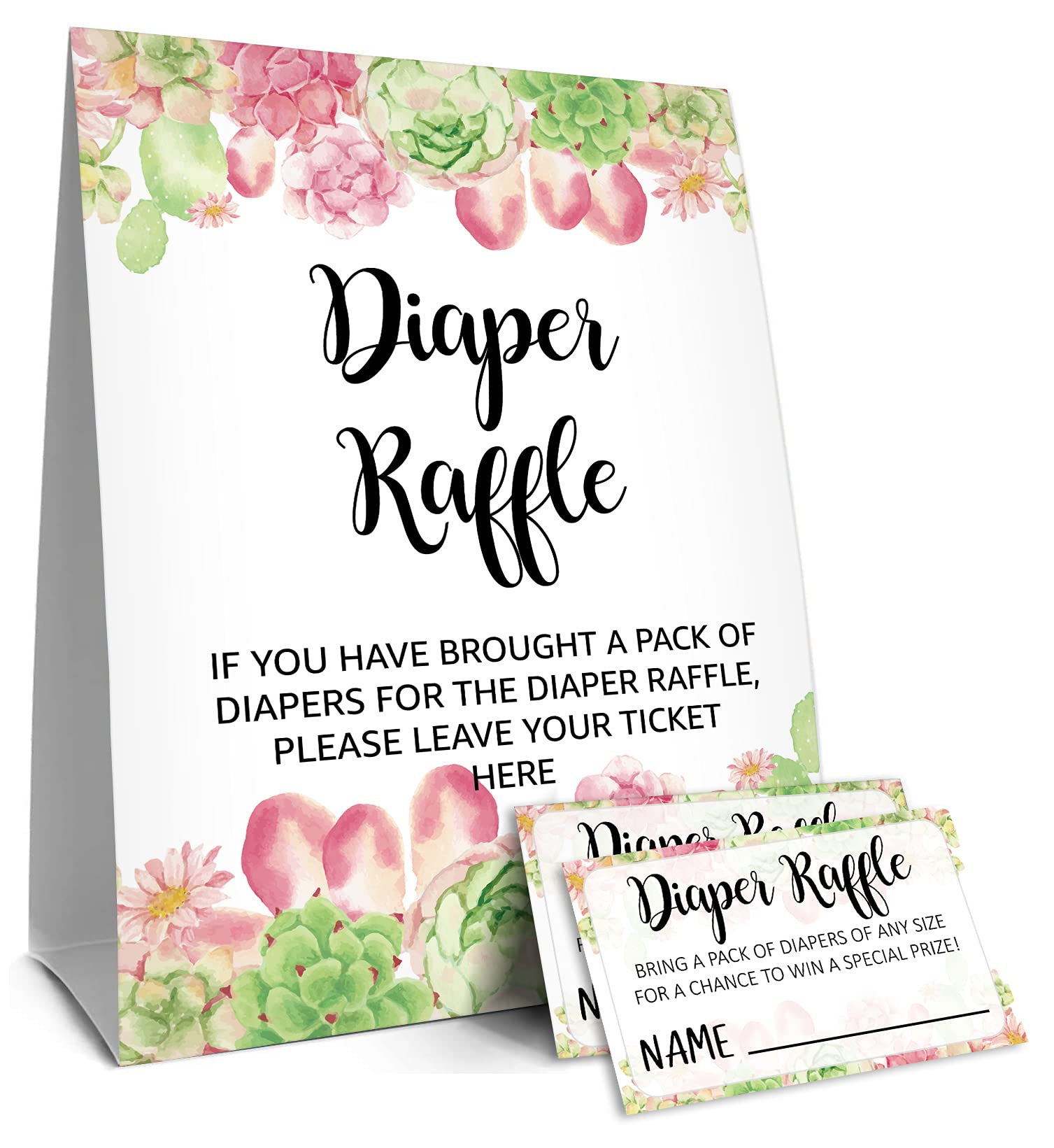 Diaper Raffle Tickets and Sign Shower Games, Decorations, Party Favors – 1 Sign, 50 Cards per Pack(DIAPER-C002)