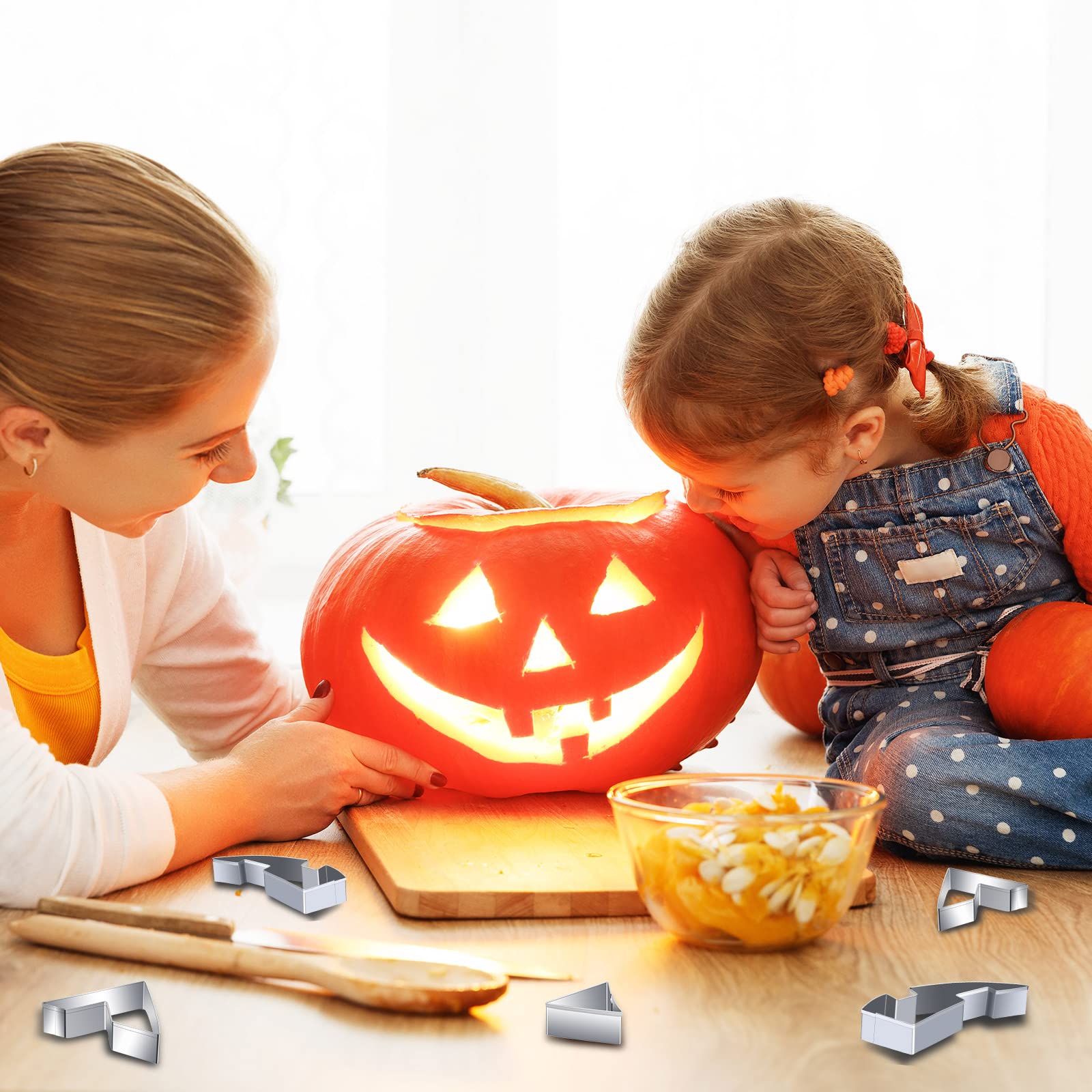 10 Pieces Halloween Pumpkin Carving Kit Stainless Steel Carver Set Pumpkin Carving Stencils Metal Carving Stencils, Simple Safe Carving Tools for Kids & Adults