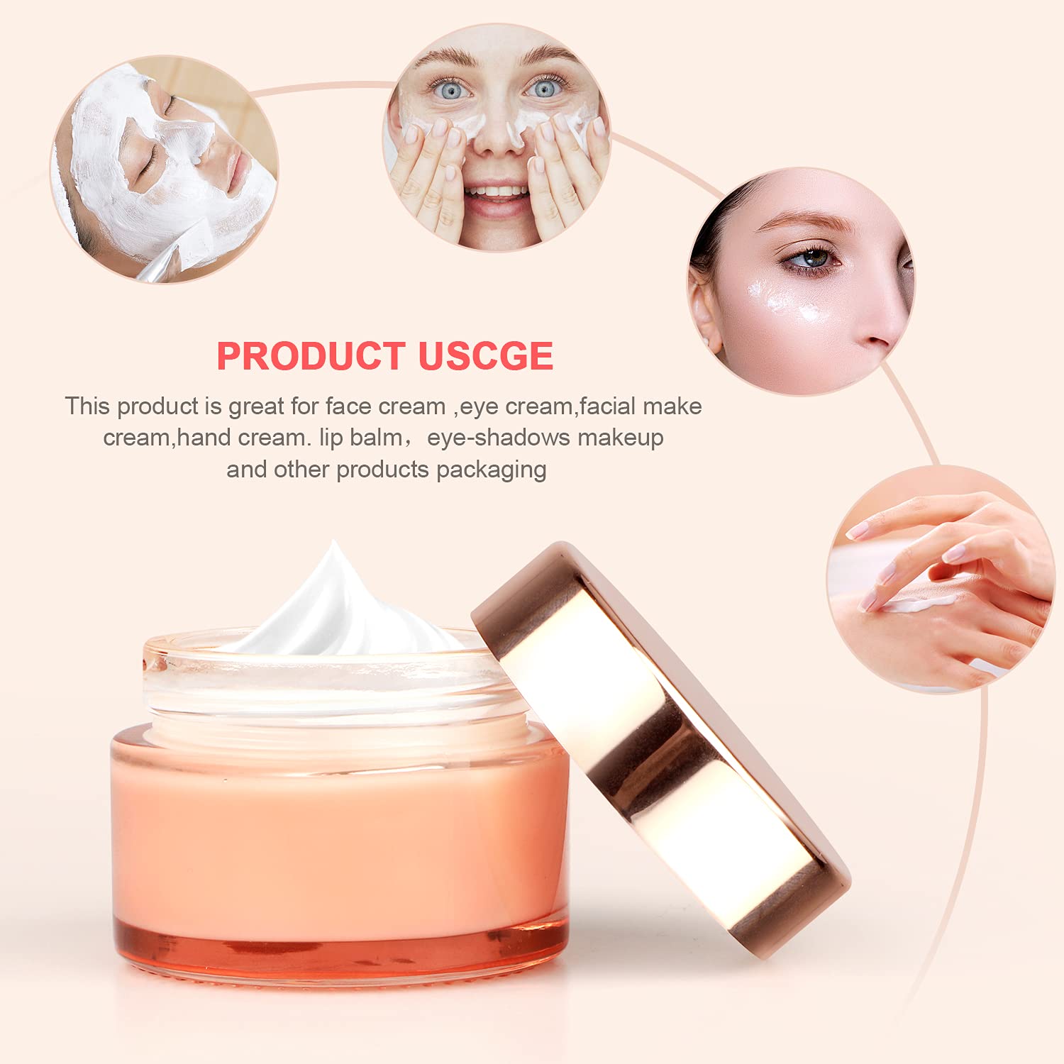 Furnido 4 Pack,1 oz/30ml Pink Glass Face Cream Jar Pot,Empty Thick Glass Cosmetic Cream Jar Container With Rose-Golden Cover,Inner Liners for Moisturizer,Eyeshadow,Makeup Emulsion