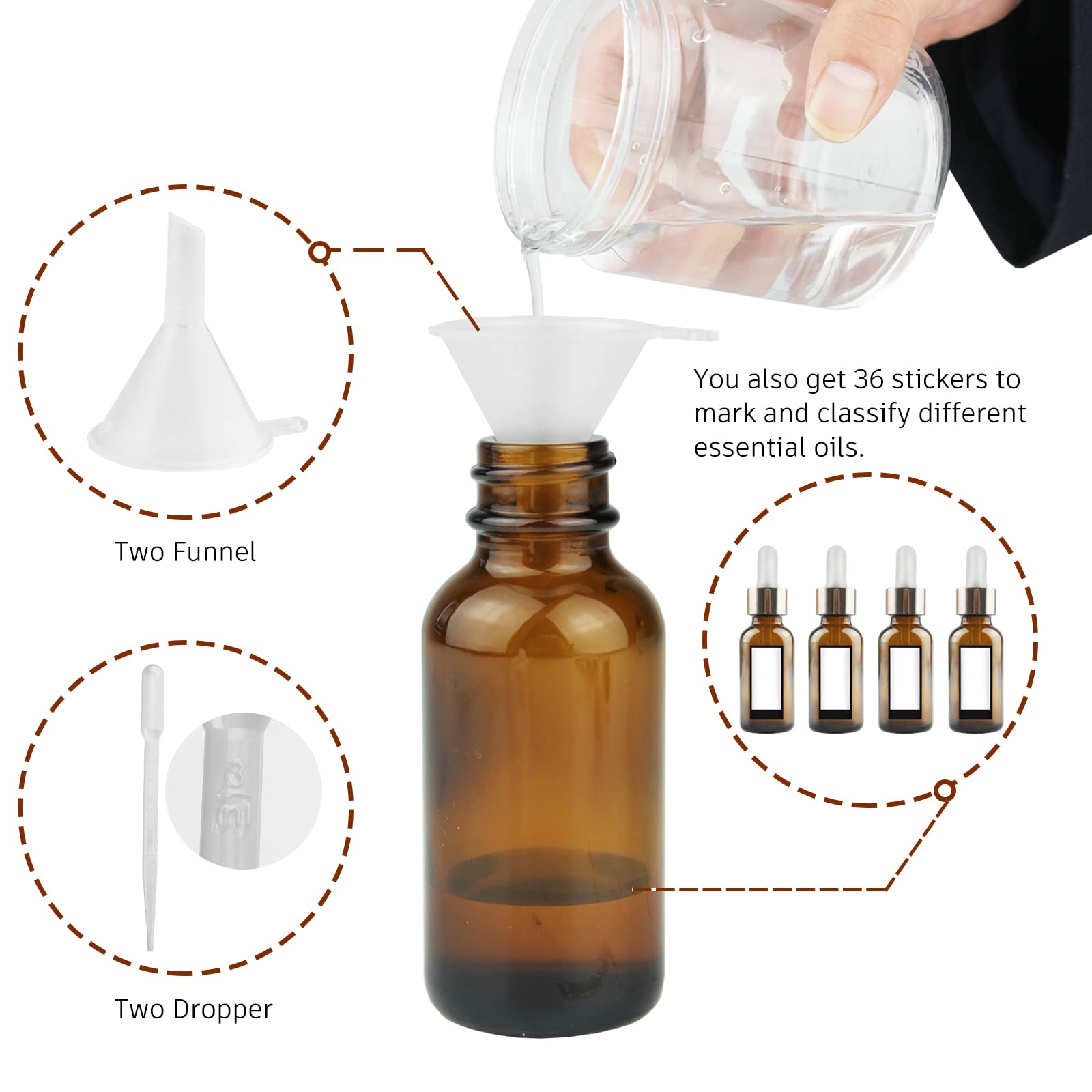 1 Oz Glass Dropper Bottles,24 pack Amber Glass Bottles with Eye Droppers,30ml Tincture Bottles, Leak Proof Travel Bottles for Liquids