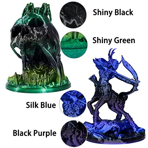 (2 Items) PLA Filament 1.75mm, 3D Printer Filament Silk Black Purple Green Blue and Red Purple Blue with Tri-Colors Rainbow PLA Filament Red-Yellow-Blue, Silk PLA Filament 1kg+4 * 200g