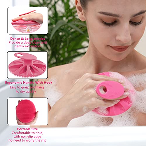 YEADMAL Silicone Body Scrubber Shower Cleansing Brush Pad Bath Exfoliating Soft Bristles SPA Massage Skin Care Tool,for Sensitive and All Kinds of Skin (Pink)