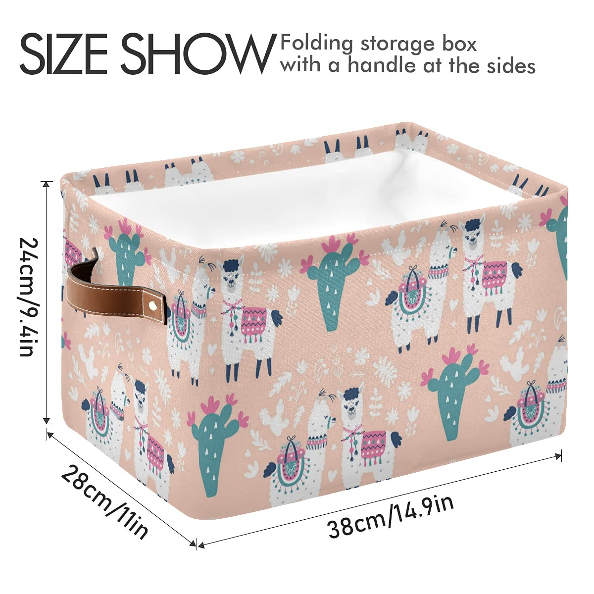 Cute Lama Cactus Dog Toy Baskets Canvas Fabric Collapsible Organizer Basket for Storage Bin for Kids Room Toy Organizer Home Baby Hamper 2 Pieces