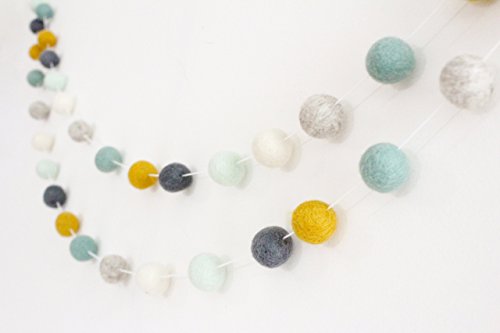 "Tranquil Mint" Adjustable Handmade Felt Ball Garland by Sheep Farm Felt- Mint Pom Pom Garland. 1 inch balls. 7 feet. 28 felt balls