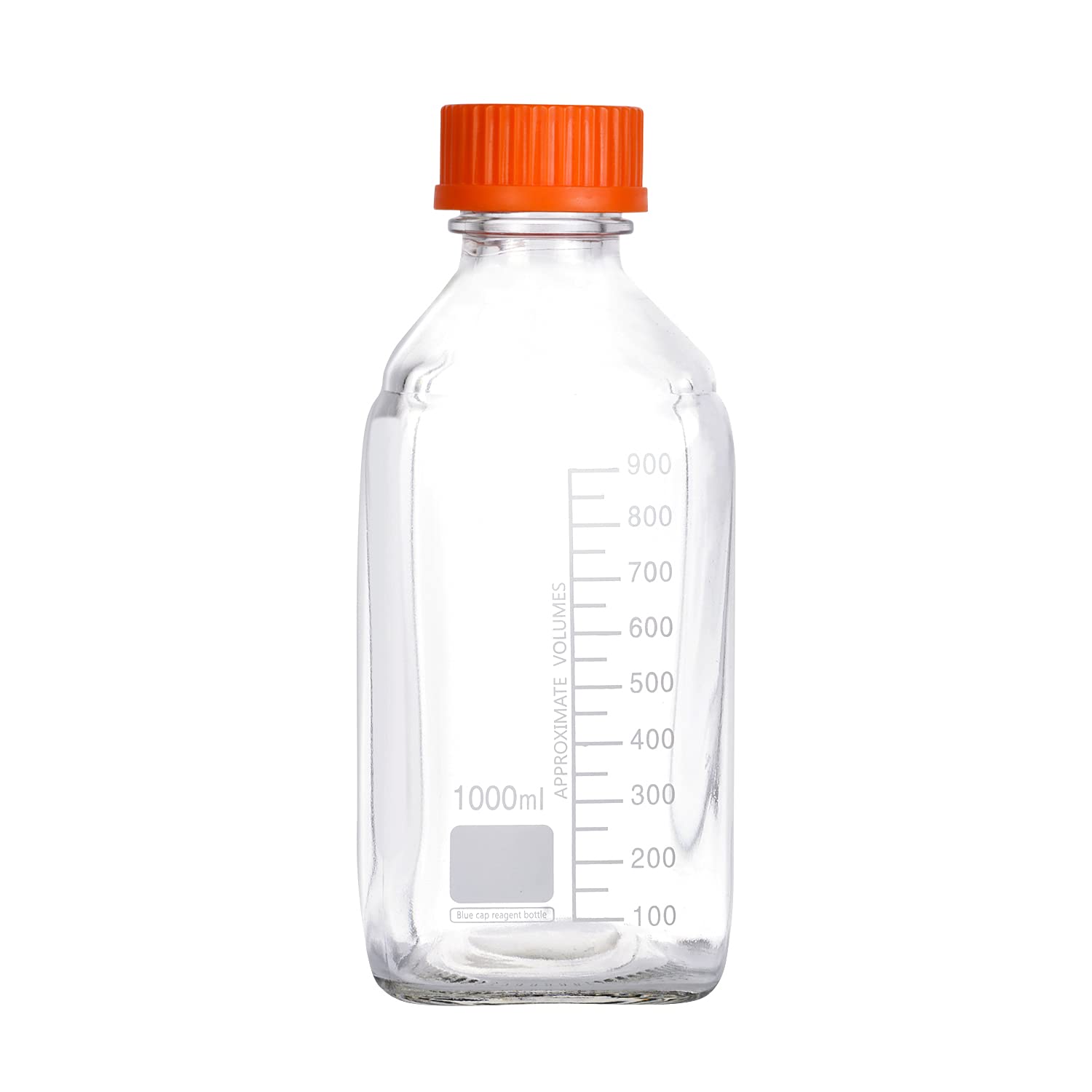 Moonetto 4 Pieces 1000ml Lab Square Graduated Glass Media Storage Bottle with GL45 Polypropylene Orange Cap