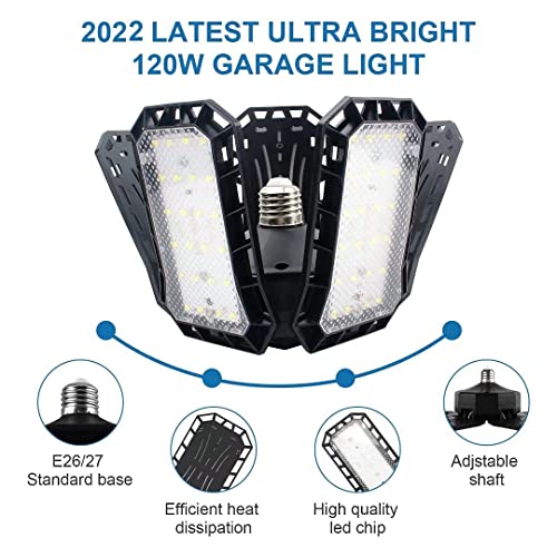 BOSITE Garage Light 120W LED Garage Light 12000LM 6500K Deformable Garage Lights Ceiling LED Shop Light with 5 Adjustable Panels, Barn Light LED Lights for Garage Barn Basement